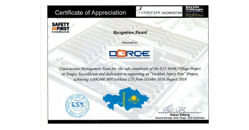 DorceKazak. has been awarded for 1,000,000 safe man-hours without a ...