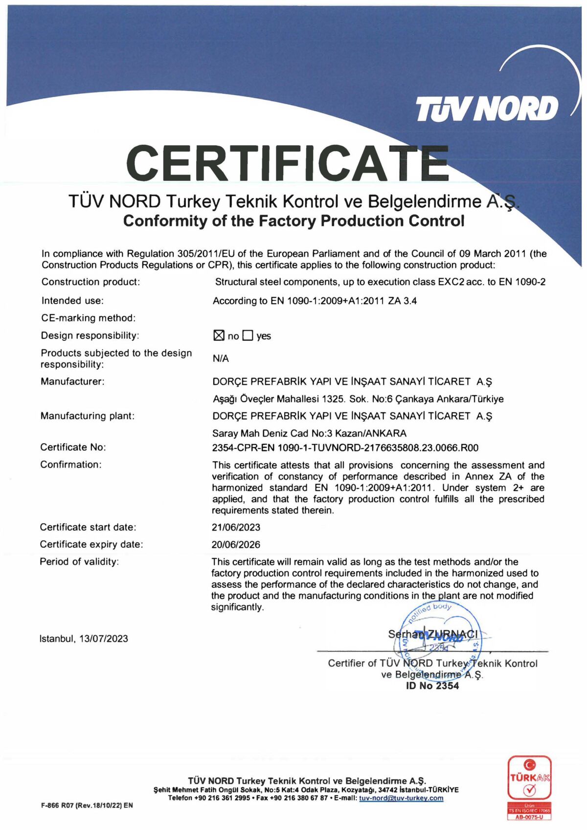 Certificate – Dorce